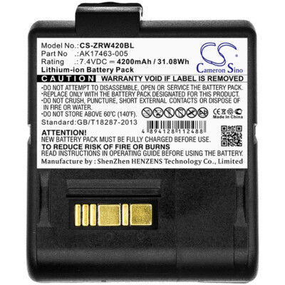 4200mAh Battery For Zebra RW420,L405,RW420 EQ , PN:CT17102-2,AK17463 ...