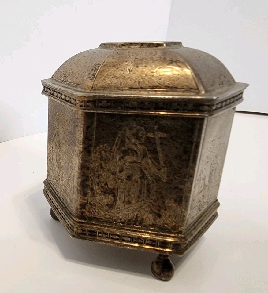 Vintage 1985 MMA Silver Dutch Marriage Box Wedding 3 Footed Trinket Box ...