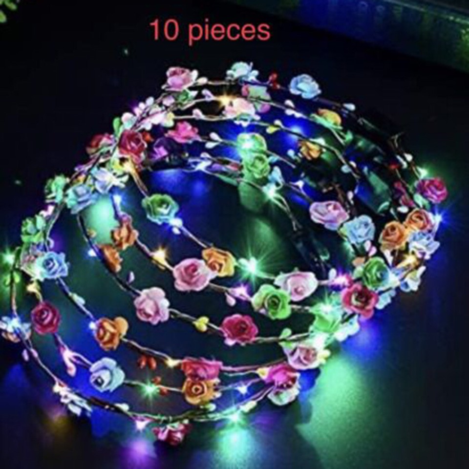 10Pcs LED Flower Crown Headdress Hair Light Up Party Festival Wreath ...