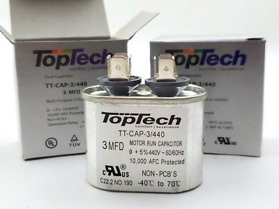 Lot of 2 TopTech TT-CAP-3/440 Oval Motor Run Capacitors 3 MFD 370 or ...