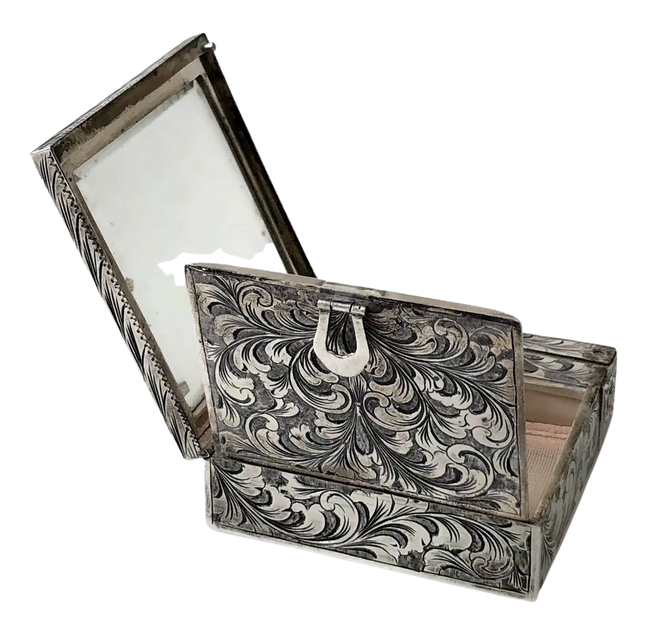 Antique Engraved 800 Silver Compact Case with Lipstick & Powder | eBay