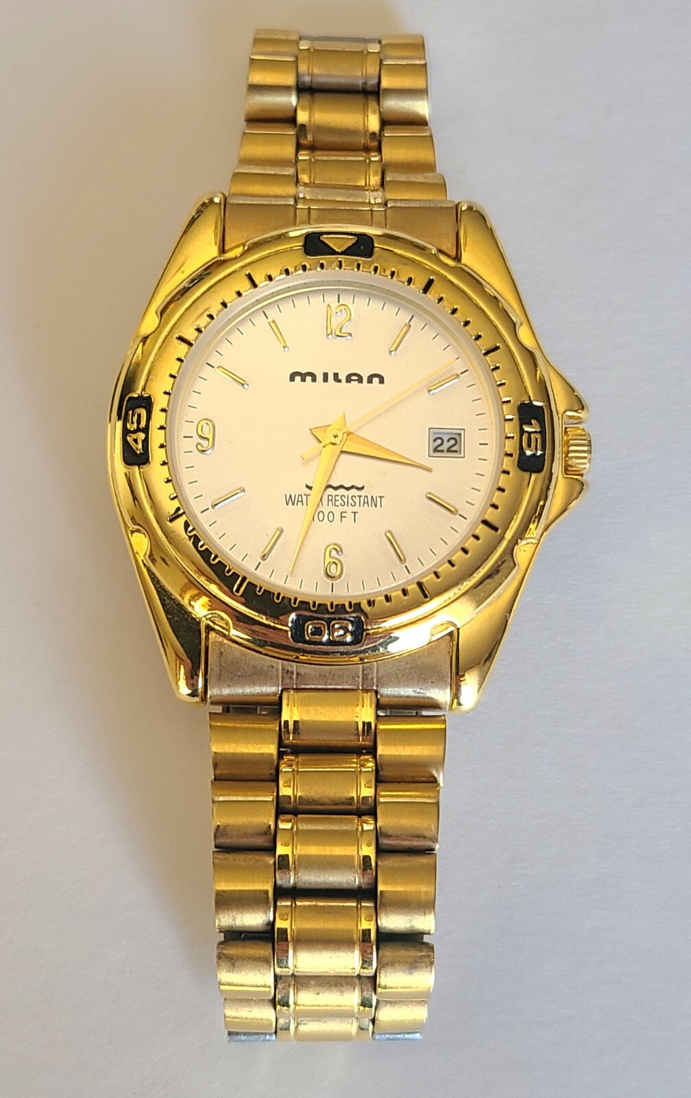 Milan Men Watch Gold Tone Stainless Steel WR 100ft Da… - Gem