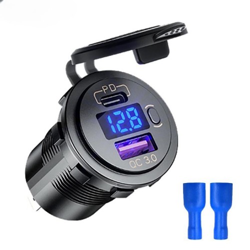 12V QC3.0 Dual USB Car Fast Charger Socket Power Outlet LED Voltmeter ...