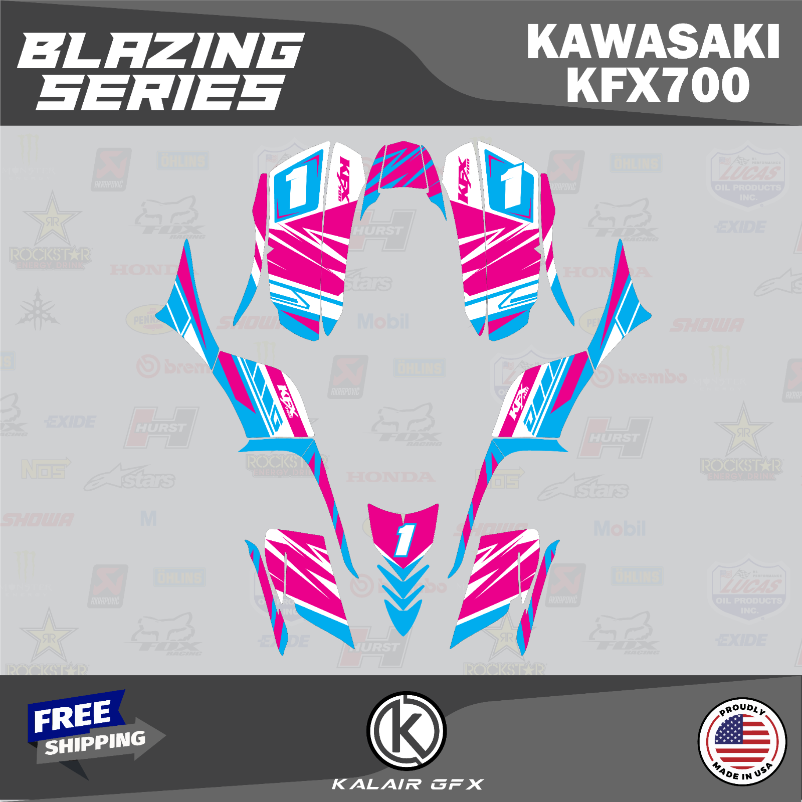 Graphics Kit for KAWASAKI KFX 700 KFX700 Blazing Series - Magenta 16 ...