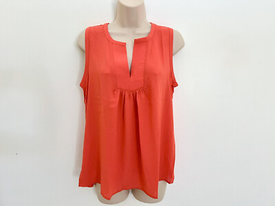 NWT Ann Taylor Loft Women's Orange Split Neck Mixed Media Shell Tank Top XS S | eBay
