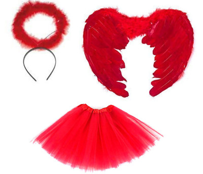 Red Feather Wing Devil Set Halloween Fancy Dress Costume Halo Tutu ...