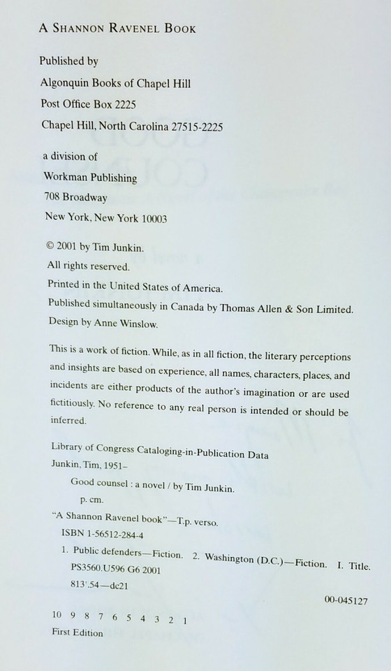 Good Counsel : A Novel, Hardcover by Tim Junkin, Like New, Signed by ...