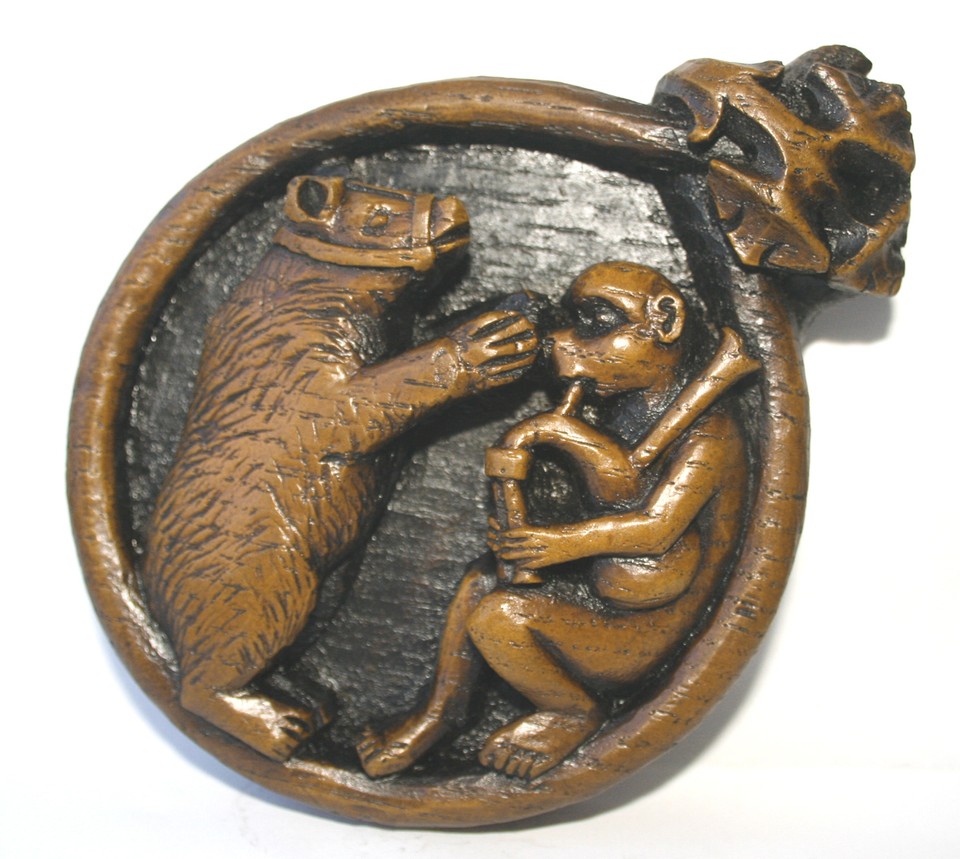 Musical Medieval Plaque Dancing Bear Monkey Bagpipes Cathedral church ...