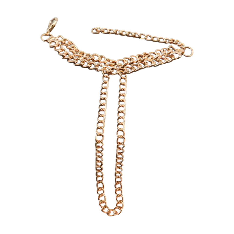 Women Gold Metal Chain 2 Rows Bracelet Connected Ring Work School ...