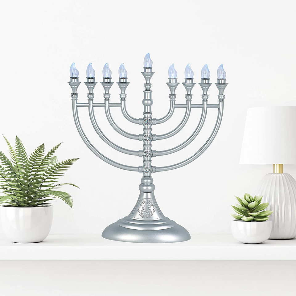Traditional LED Electric Hanukkah Menorah - Battery or USB Powered ...