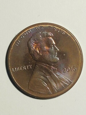 2016 P Lincoln Penny 2 error in one.Rainbow Toned & Obverse Slightly ...