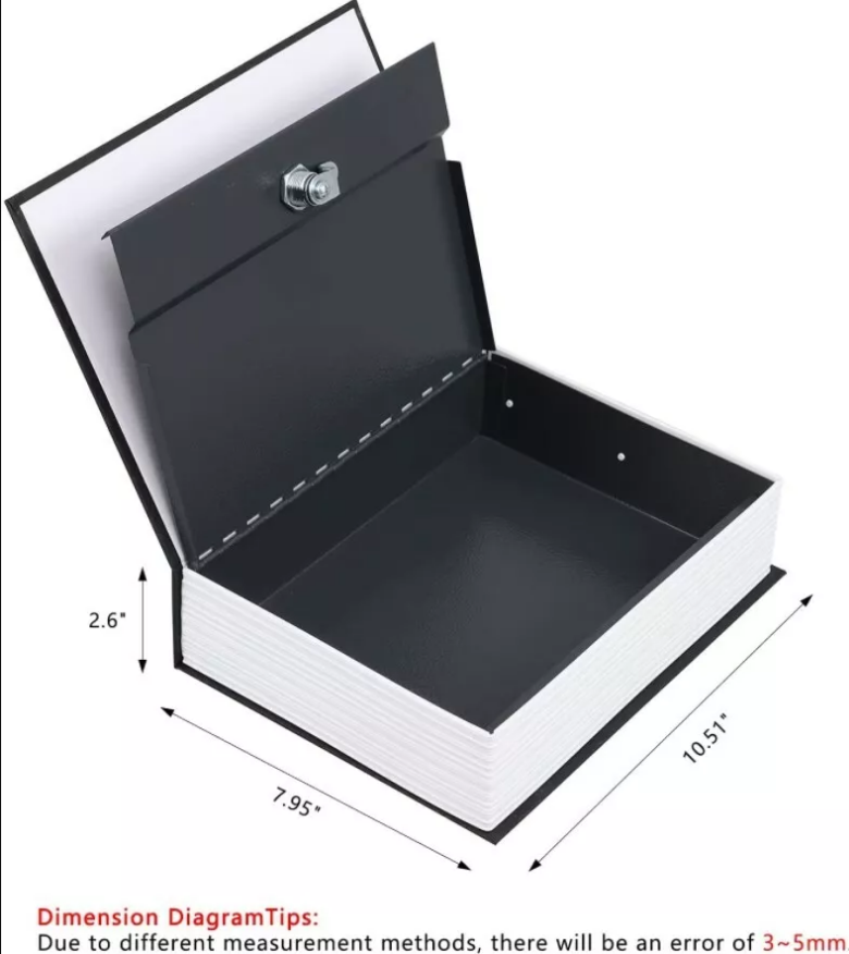 Safe Lock Box Book Vault Metal Fire Proof Secret Money Hidden Gun Cash ...