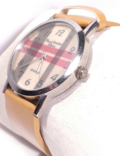Marcel Drucker Ladies Plaid Checker Dial Tan Band Quartz Watch 22-173 ...