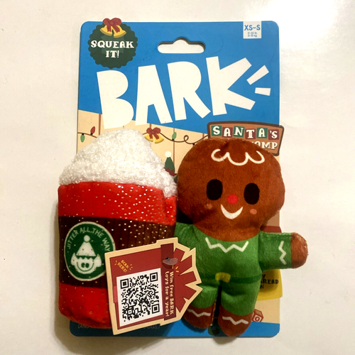 BARK Cafe Workchomp Gingerbread Jitterbread Man Dog Toy Plush Squeak XS ...