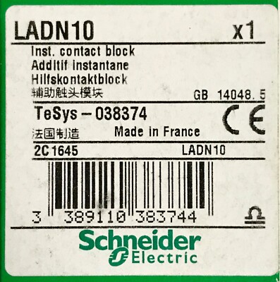 SCHNEIDER ELECTRIC LADN10 NO Auxiliary Contact Block TeSys 038374 | eBay