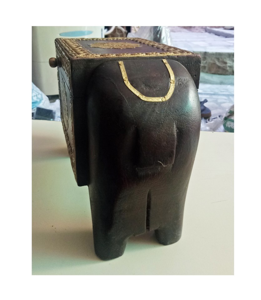 Wooden Elephant Box Vintage Design Brass-Fitted Indian Home Decor Art ...