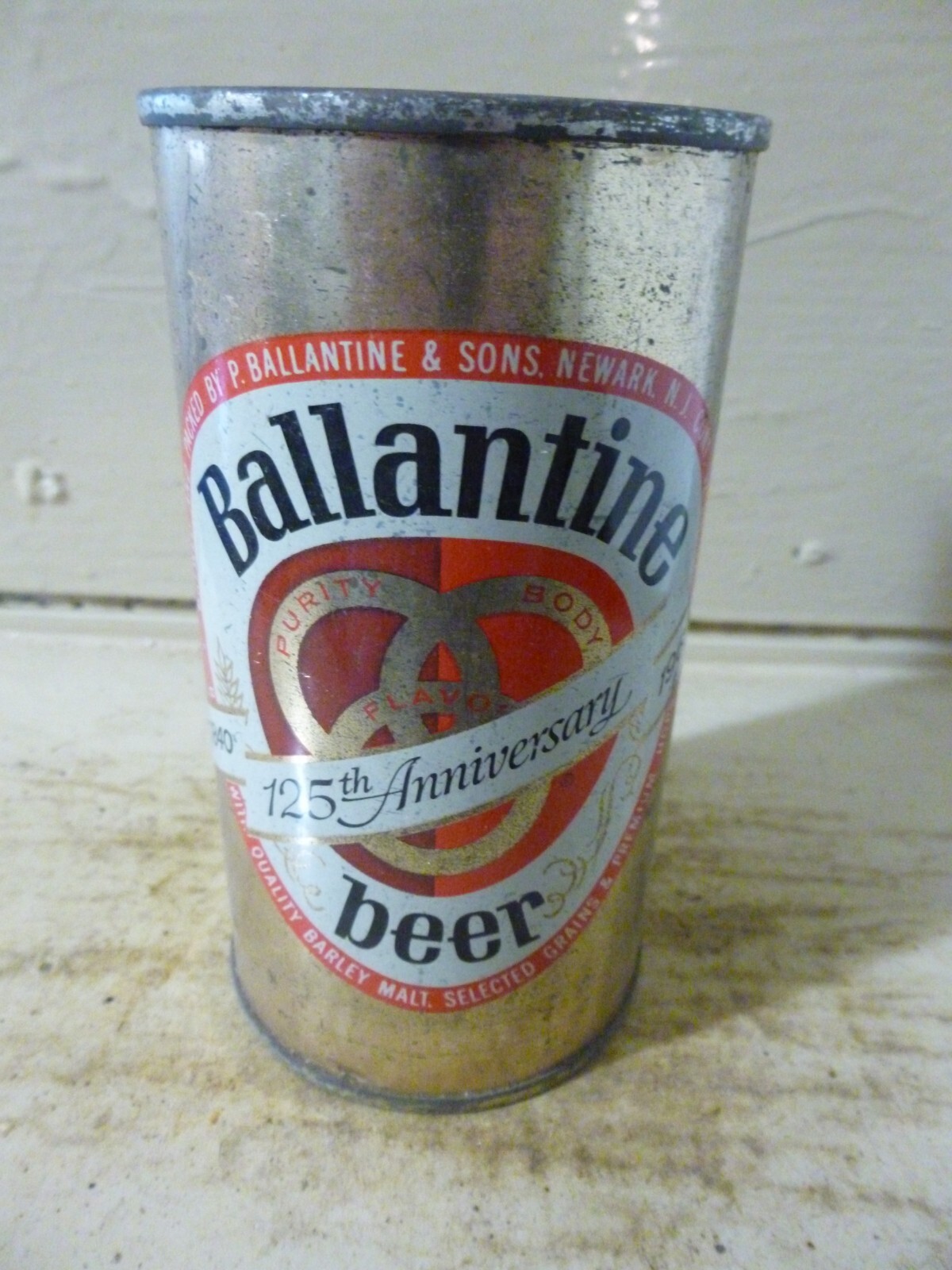 BALLANTINE_ 125TH ANNIVERSARY_ FLAT TOP BEER CAN -[EMPTY CANS, READ ...