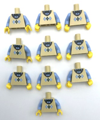 LEGO 10 NEW TAN MINIFIGURE TORSOS SWEATER BOW TIE ARGYLE PATTERN BOY ...