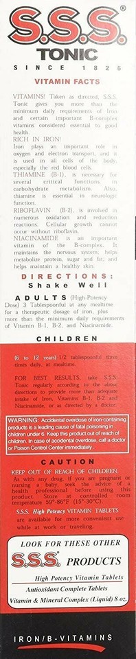 SSS Tonic High Potency Iron & B Vitamin Supplement Blood Support 20 oz ...