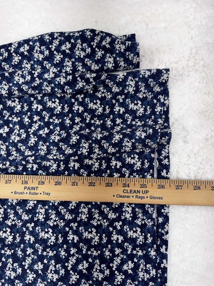 Lands End Classic Tee Top 100% Cotton Navy Blue Floral Print Long ...