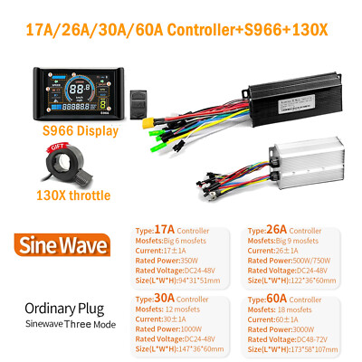 E-bike 24V 36V 48V-72V 350W-3000W 17A-60A 3Mode SineWave Controller ...