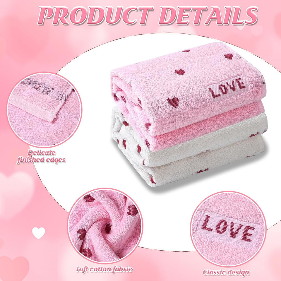 2Pcs Valentine'S Day Hand Towels Red Pink Hearts Embroidered Towel for ...