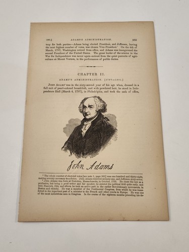 Portrait of President John Adams c. 1872 Engraving (227) | eBay