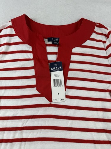 Chaps Red & White Striped Nautical Top Women’s Size S NWT 3/4 Sleeves ...