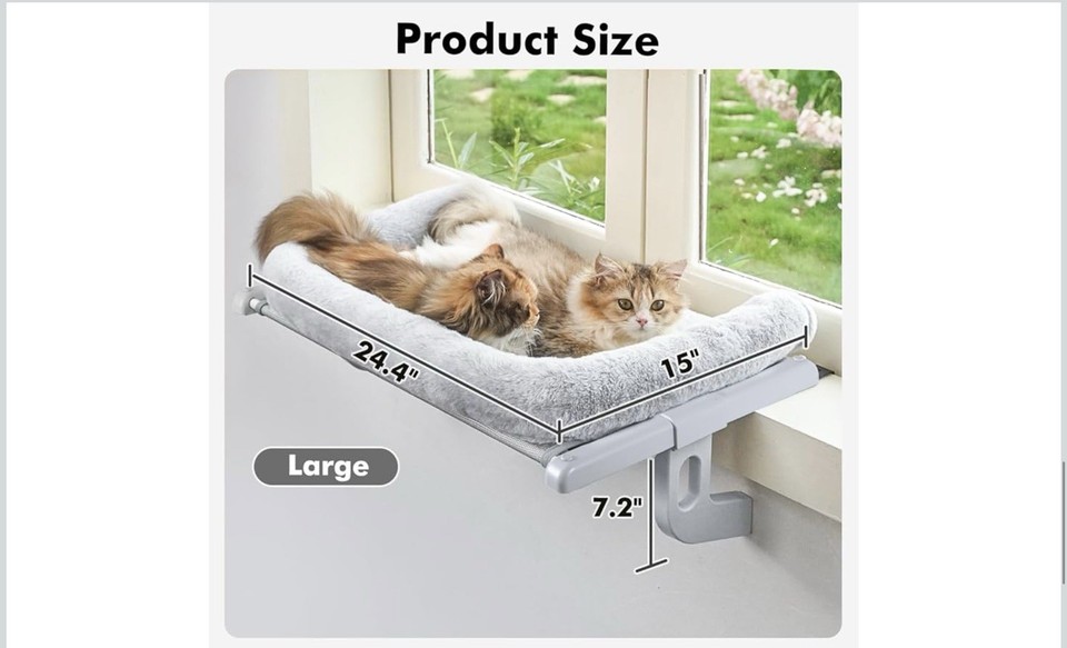 Cat Window Sill Perch with Large Bolster for Large Cats and Kittens ...