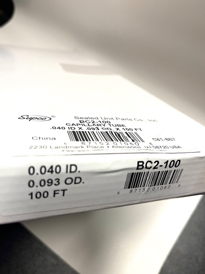 Supco BC2-100 Cap Tube Capillary Tubing .040 ID X 100 FT HVAC | eBay