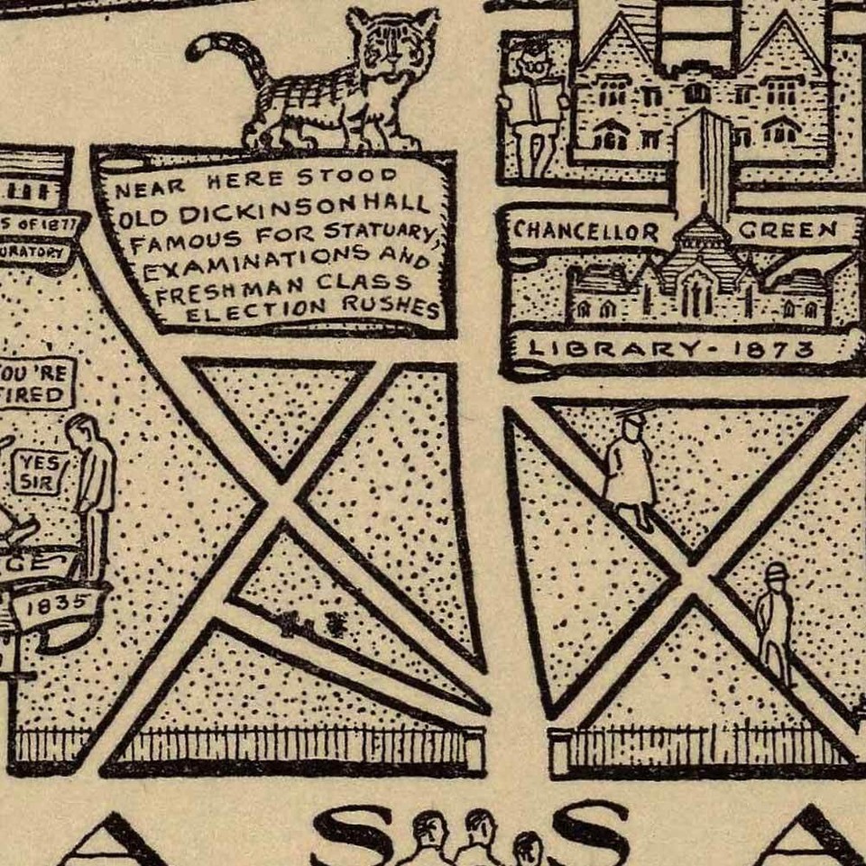 Princeton University Campus Guide MAP - New Jersey circa 1932 - 24" x ...