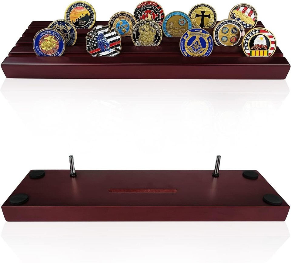 4-Row Wooden Coin Holder Rack for 30 Challenge Coins - Adjustable ...