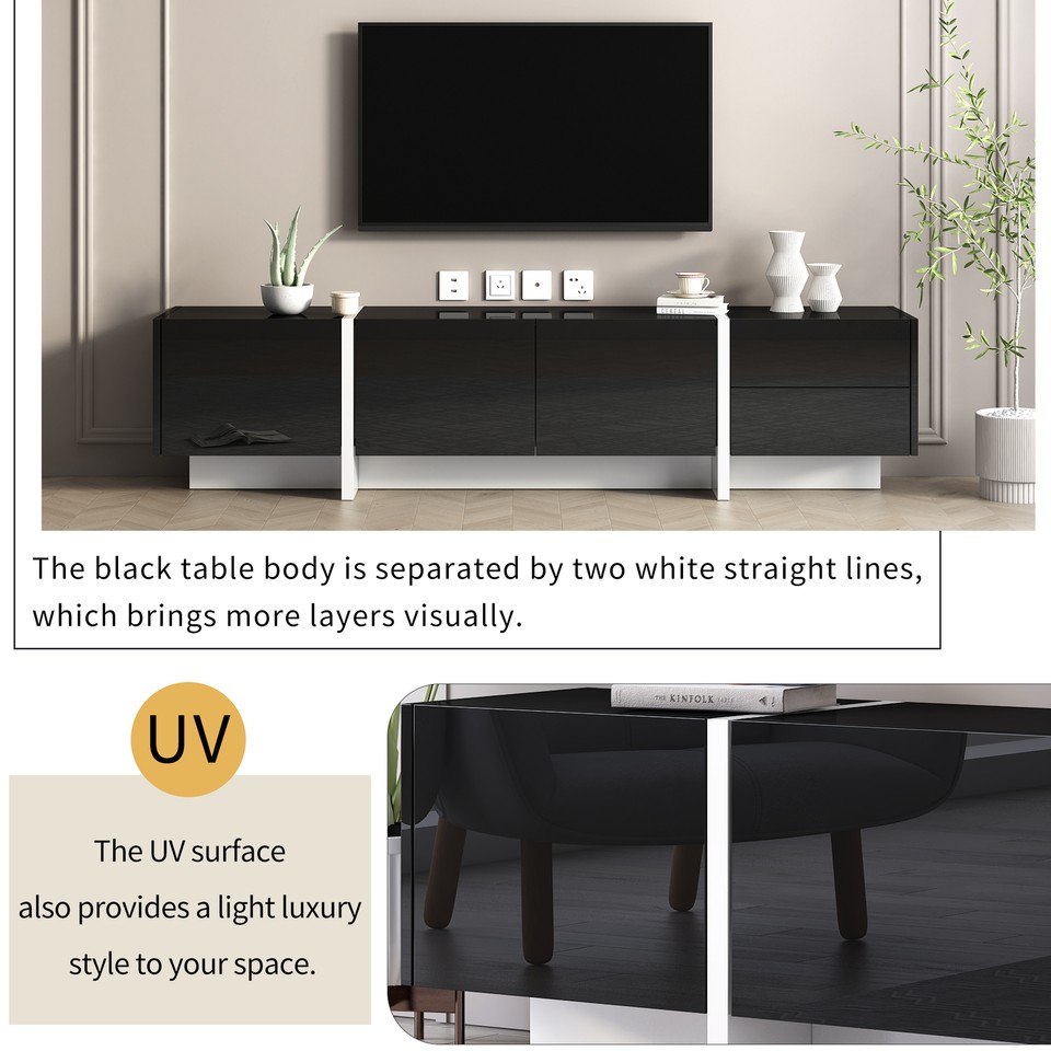 TV Stand for TVs up to 80'', Wood Entertainment Center w/High Gloss UV ...