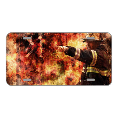 Custom Personalized License Plate With Firefighter Pointing By Fire ...