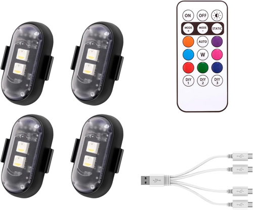 4PCS Wireless LED Lights with Remote Control, Strobe Lights 8 Colors ...
