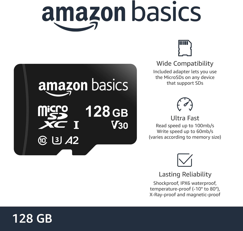 Amazon Basics Micro SDXC Memory Card with Full Size Adapter, A2, U3 ...