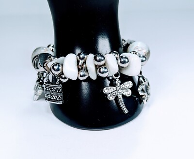 Dragonflies, Butterflies, Stars & Locks Beaded Stretchy Charm Bracelet ...