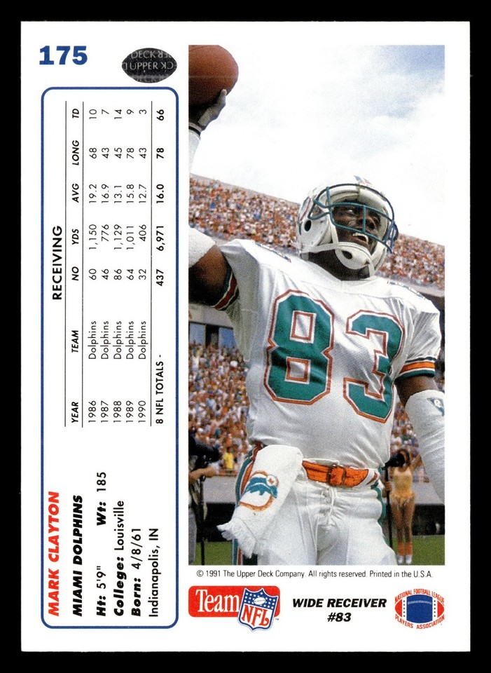 Mark Clayton 1991 Upper Deck #175 Miami Dolphins FOOTBALL *081 | eBay