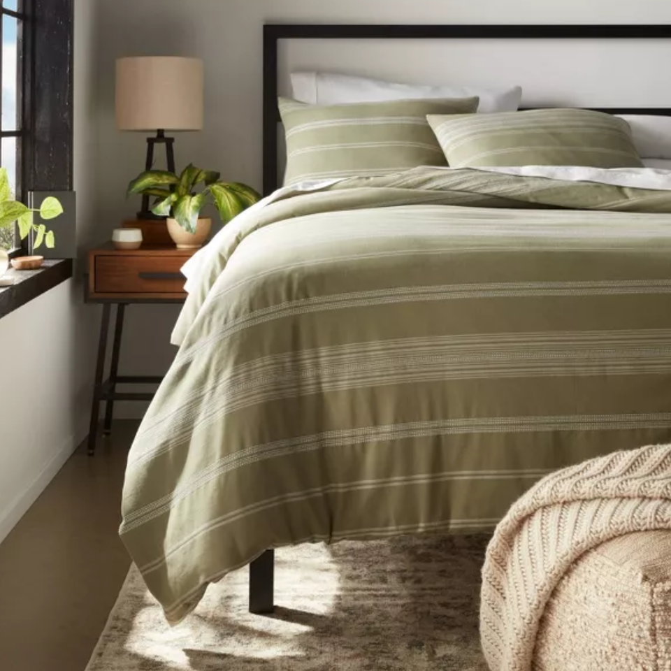 Moss Green Stripe Duvet Cover Set & Shams Full/Queen Size BRAND NEW | eBay