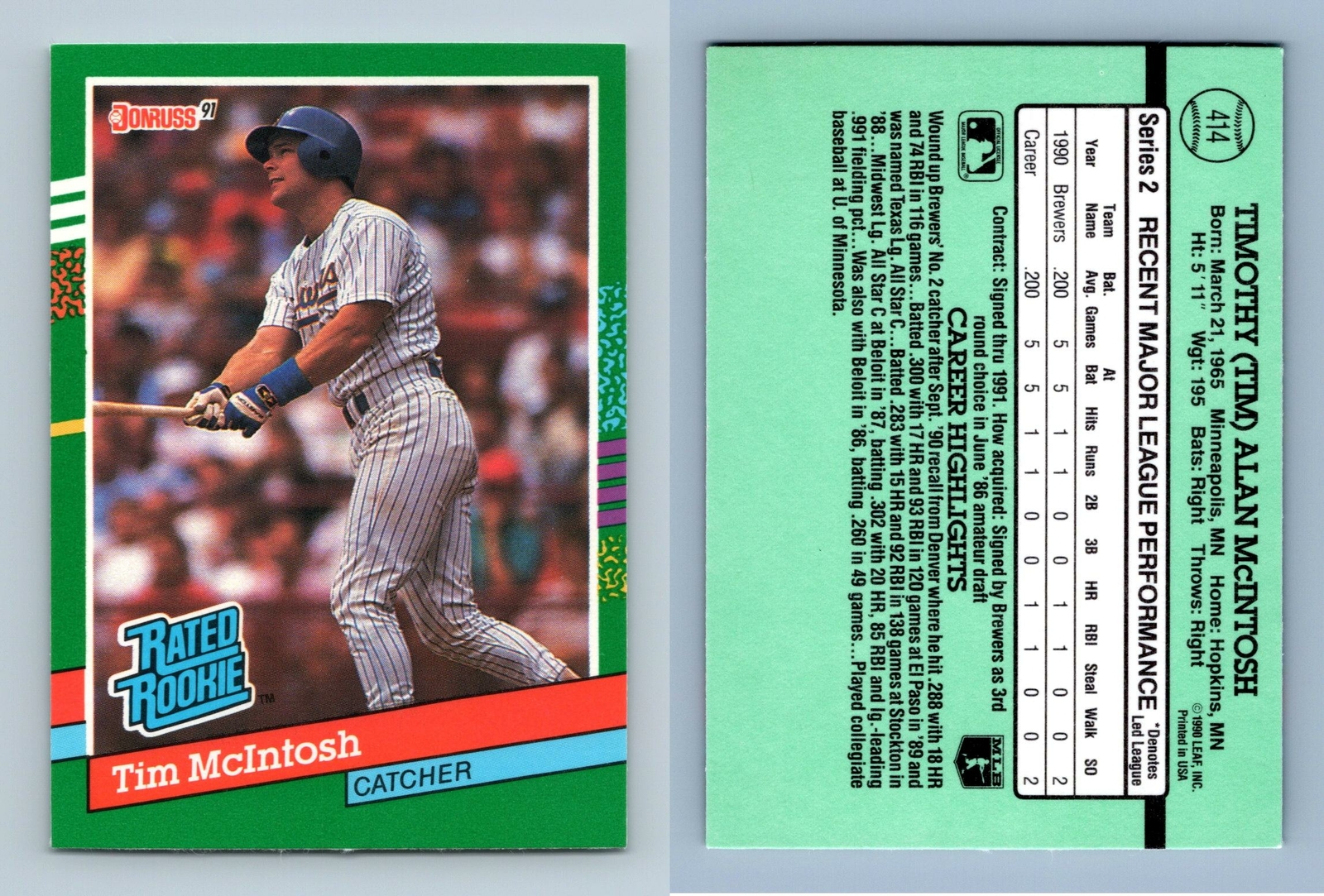 Tim McIntosh #414 Donruss 1991 Baseball Trading Card | eBay