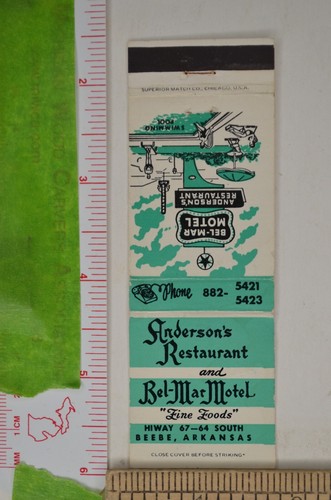 Matchbook Cover Bel Mar Motel Anderson's Restaurant Beebe Hotel ...