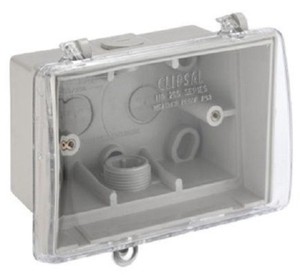 Clipsal WEATHERPROOF BOX 137x110x77mm Locking Provision,Clear Lid,Grey ...