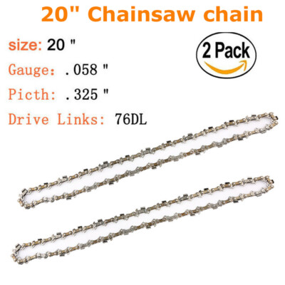 2Pcs 20" inch Chainsaw Saw Chain Pitch .325 " 0.058 Gauge 76 Drive ...