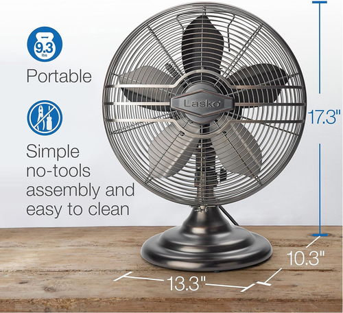 Lasko Oscillating Table Top Fan, Portable, 3 Quiet Speeds, for 12 ...