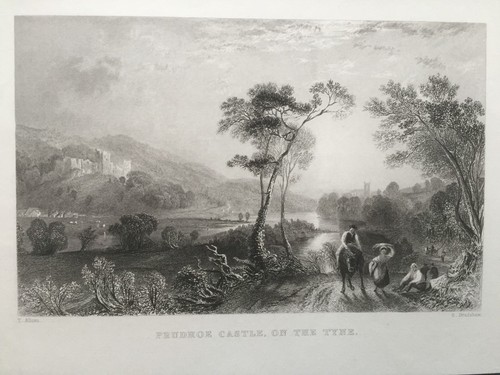 1834 Antique Print; Prudhoe Castle, Northumberland after Thomas Allom ...