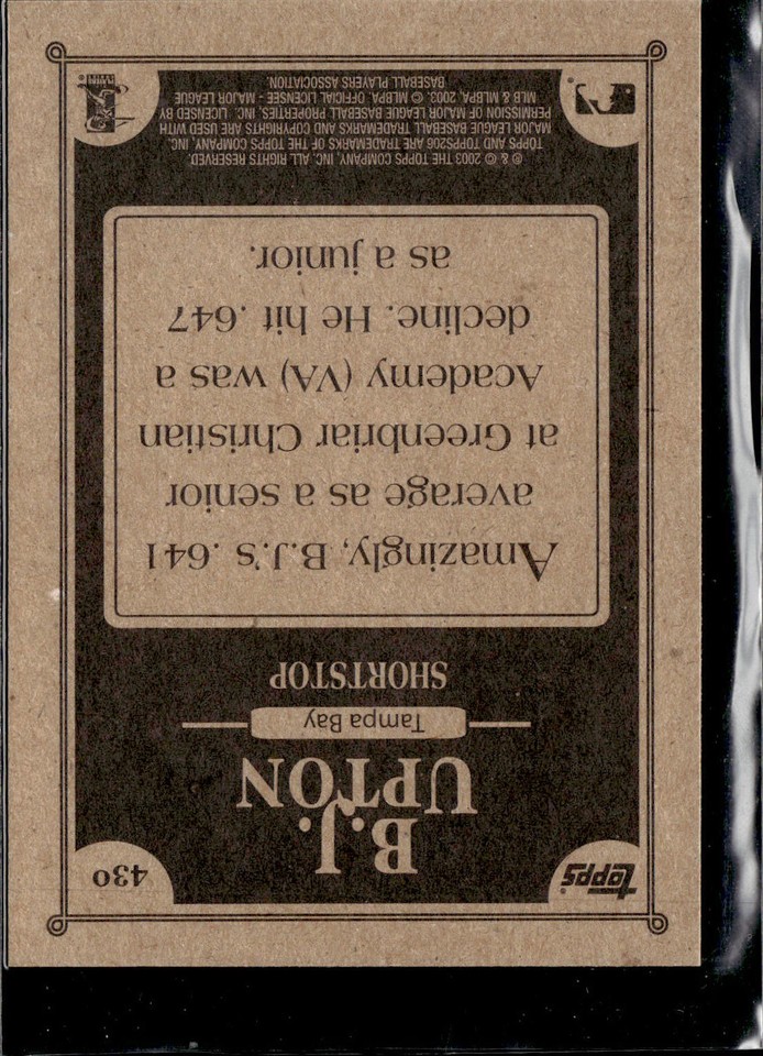 2002 Topps 206 #430b B.J. Upton players in background NM | eBay