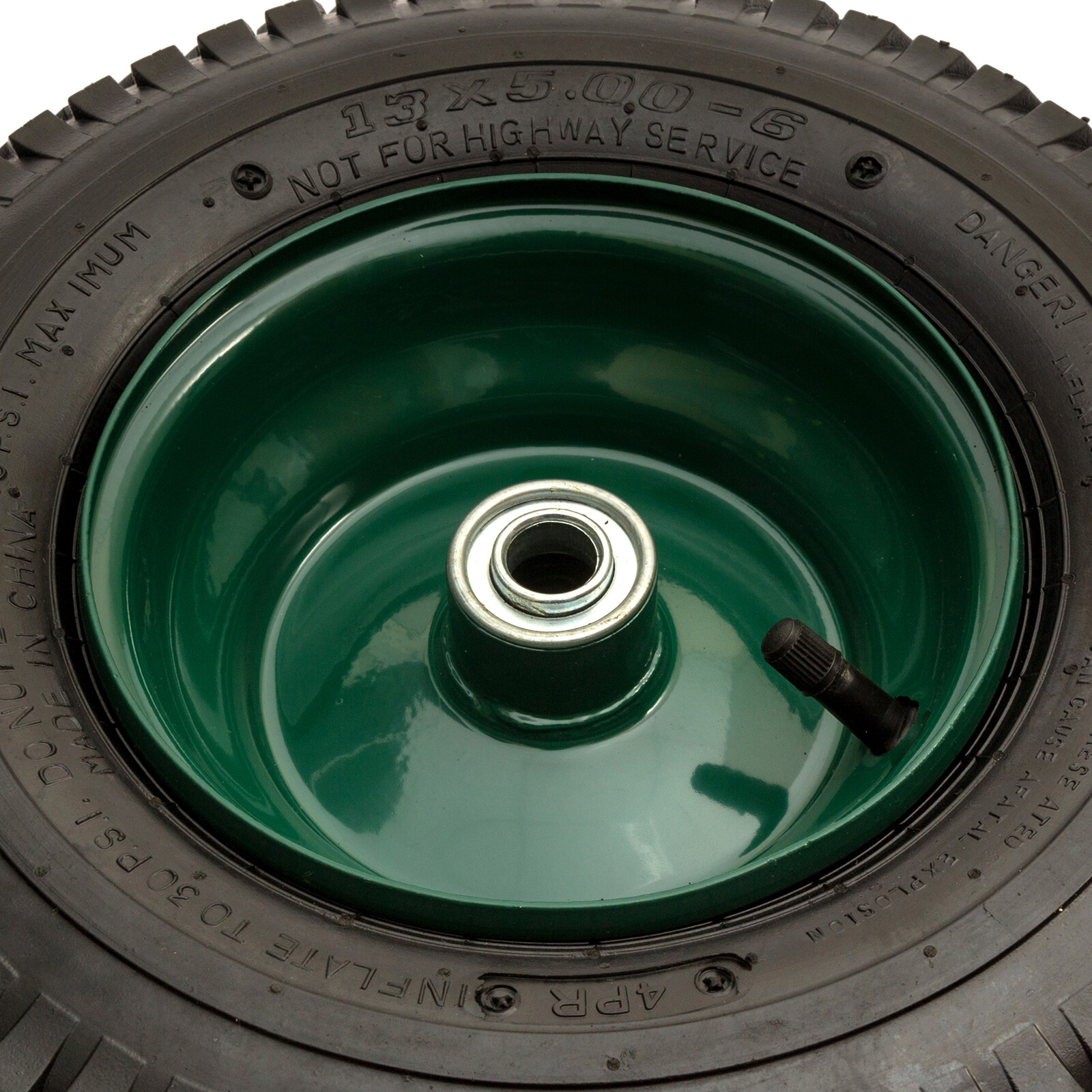 13 Inch 13x5.00-6 Green Metal Wheel & Tyre 4 Ply & Bearings Wheelbarrow ...