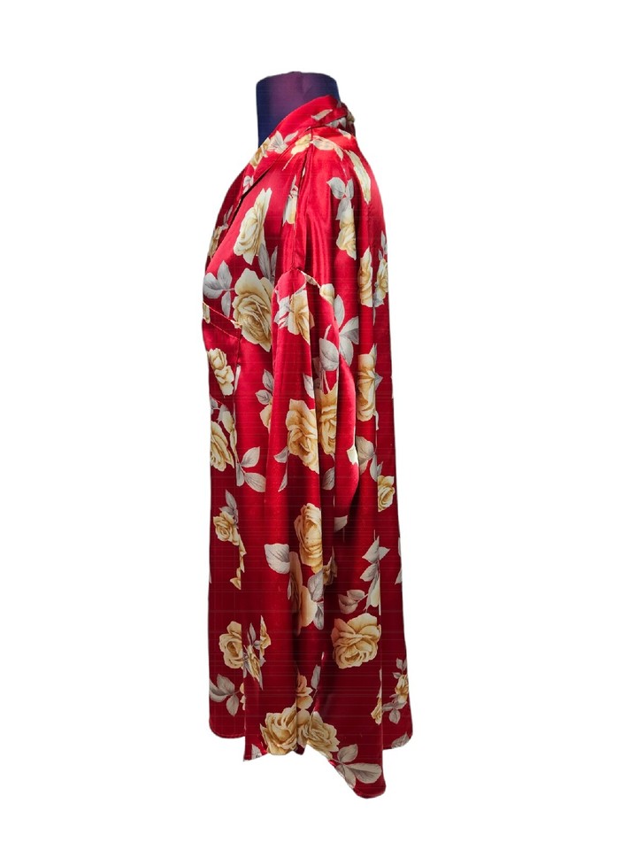 Vintage Victoria's Secret Red Gold Rose Satin Sleep Shirt Size Large ...