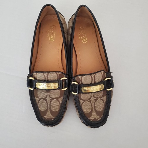 Coach Women's Felisha Signature Brown Canvas Loafers Shoes Size 7.5B US ...