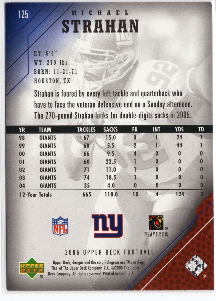2005 Upper Deck - Michael Strahan #125 NY Giants b2 | eBay